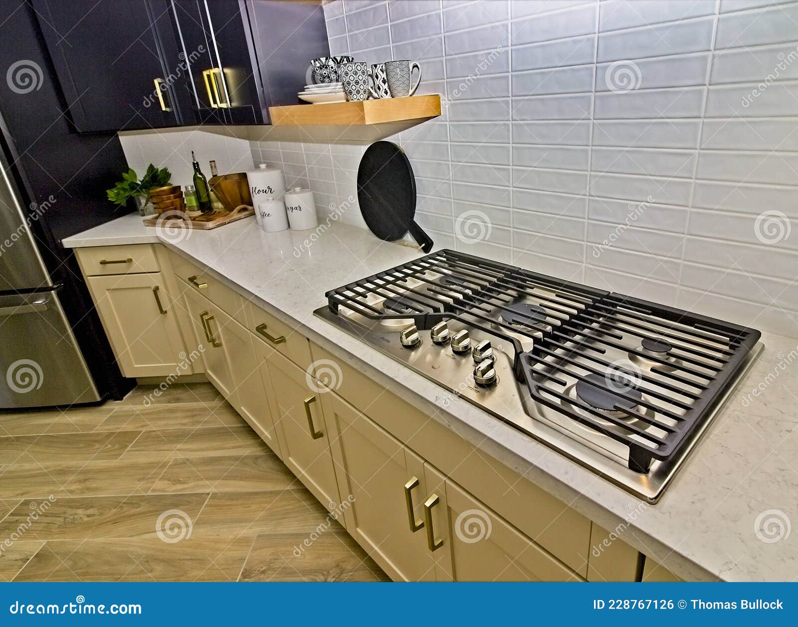 Kitchen Counter Top with Gas Burner Cook Top Stock Photo - Image of ...