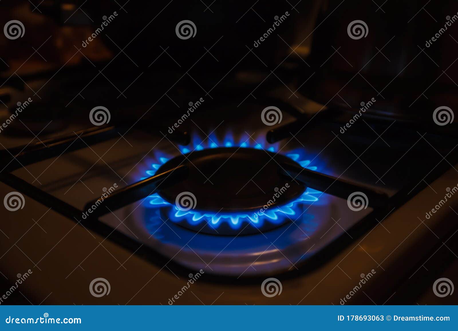 Gas Burner on White Modern Kitchen Stove. Stock Image - Image of ...