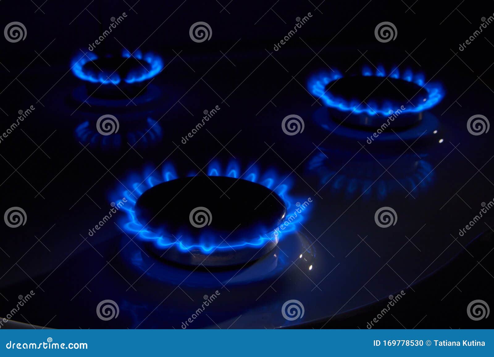 Gas. Burning Blue Flame Kitchen Stove Stock Photo - Image of burn ...