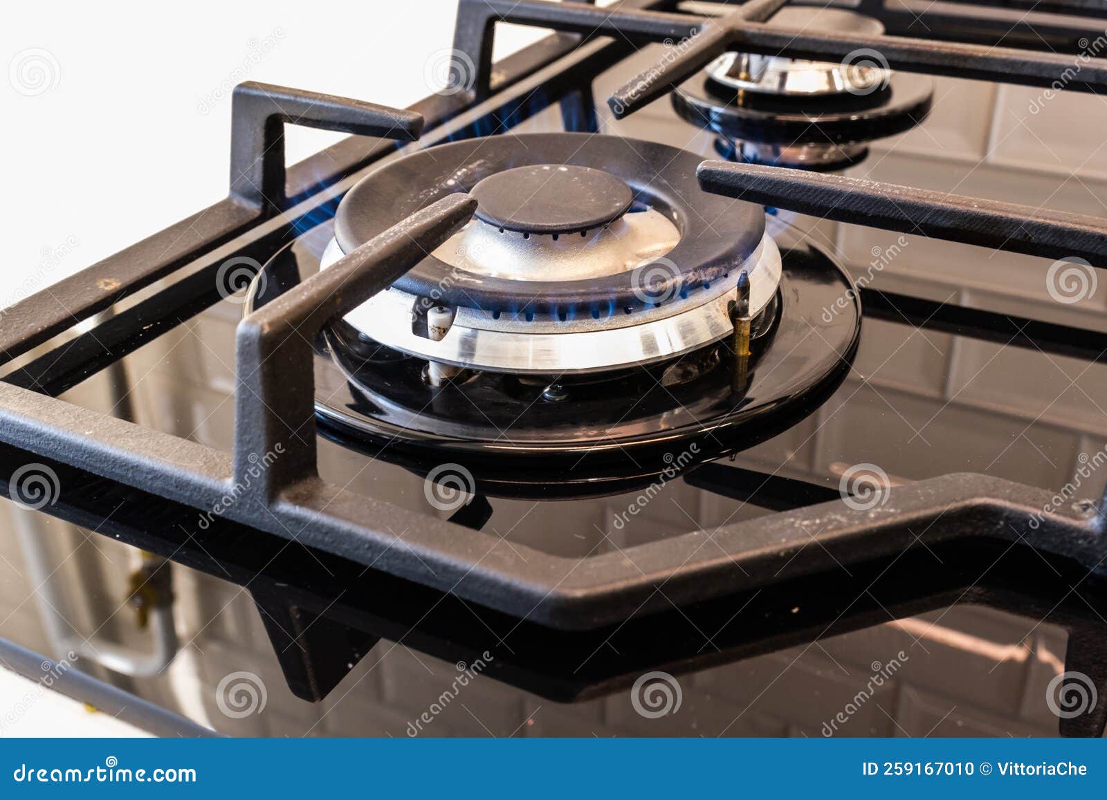 Gas Burning in the Gas Burner of the Stove Stock Photo - Image of ...
