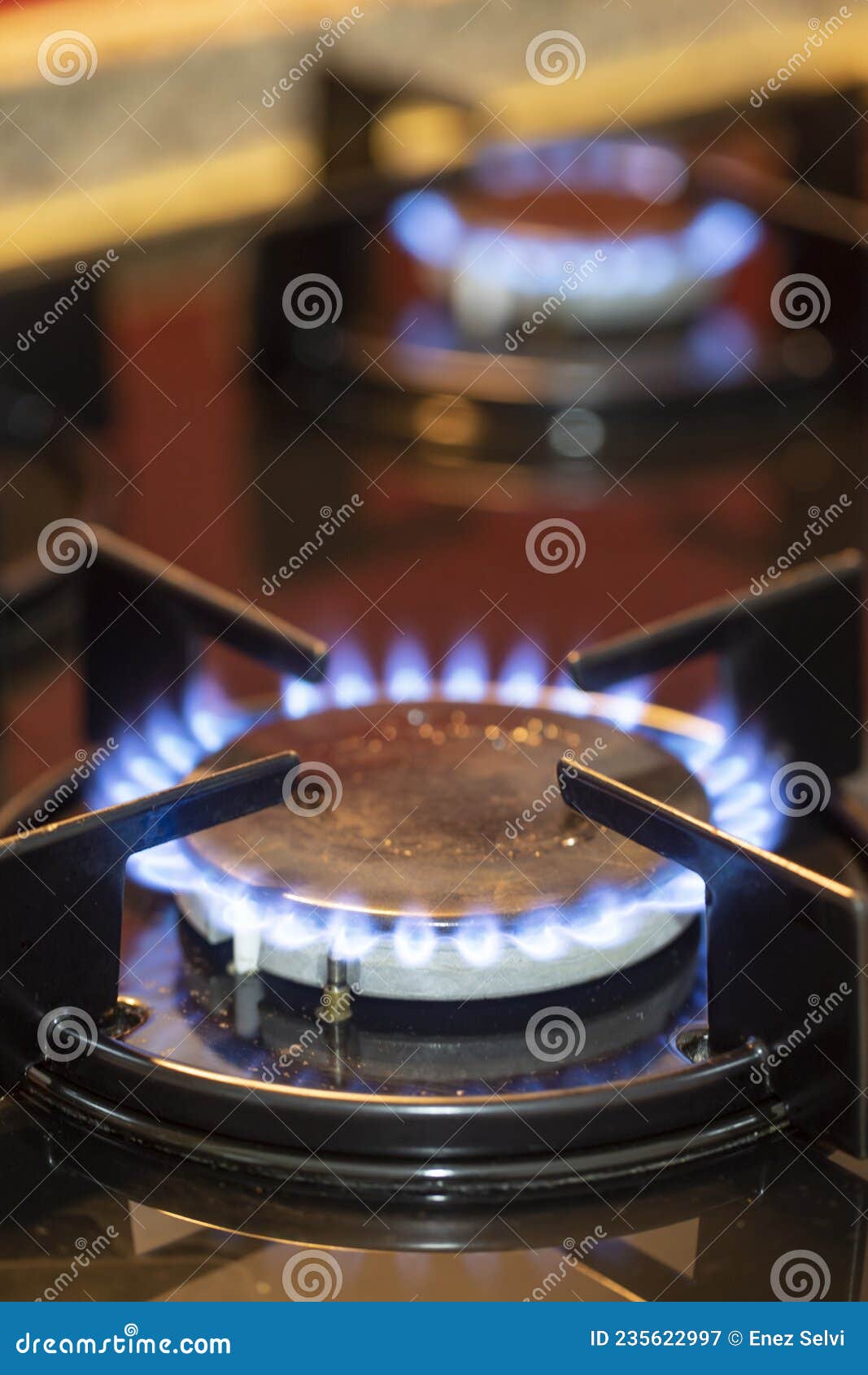 The Gas Burns in the Burner of a Kitchen Stove. Stock Image - Image of ...