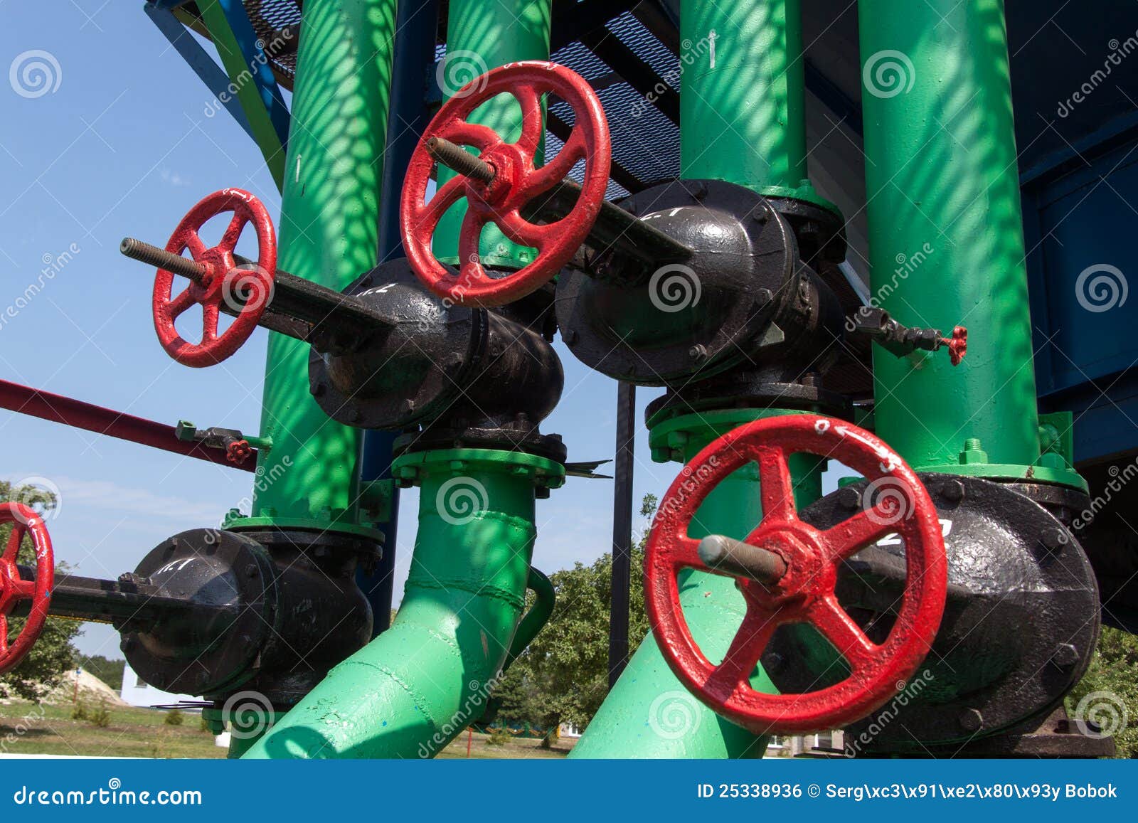 Red Handle Gate Valve with Steel Pipe on Gas Compressor Station Stock ...