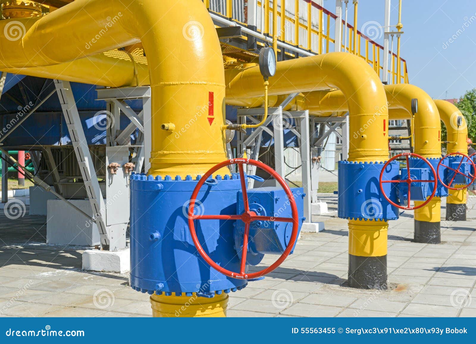 Red Handle Gate Valve with Steel Pipe on Gas Compressor Station Stock ...