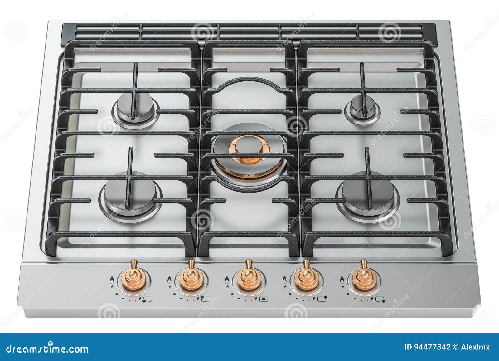 Gas Cooker with Oven Top View Closeup, 3D Rendering Stock Illustration ...