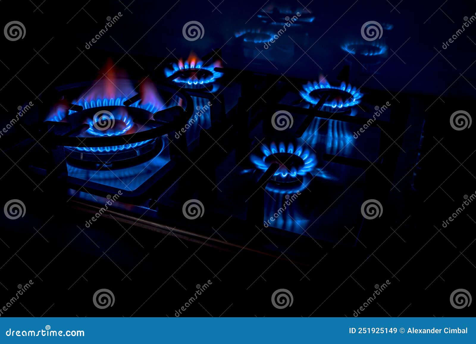 Gas Cooktop Burning Gas Stove with Blue Flame Stock Image - Image of ...