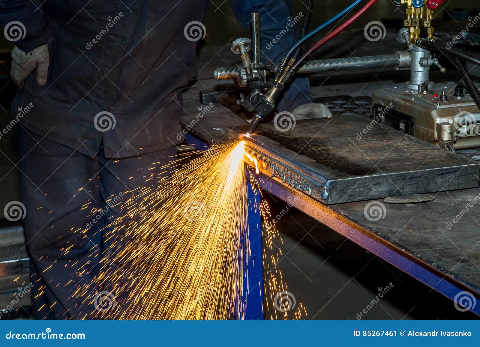 Gas Cutting of Metal Sparks Stock Image - Image of work, equipment ...