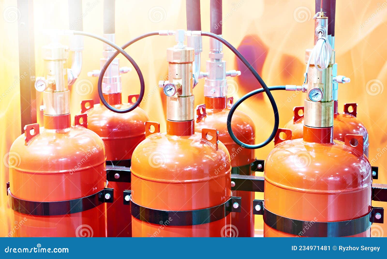 Gas cylinders stock image. Image of background, installation - 234971481