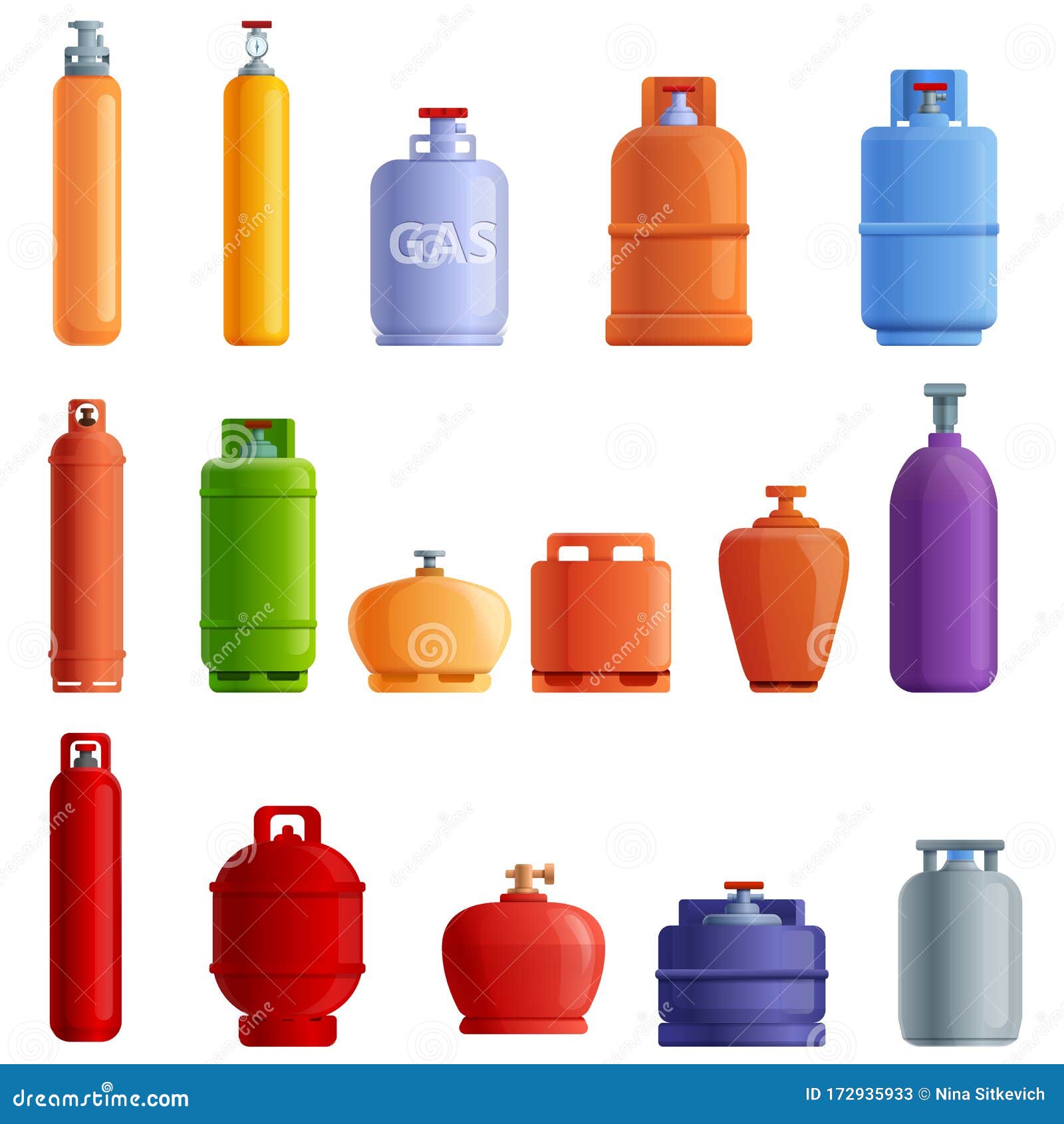 Gas Cylinders Icons Set, Cartoon Style Stock Vector - Illustration of ...