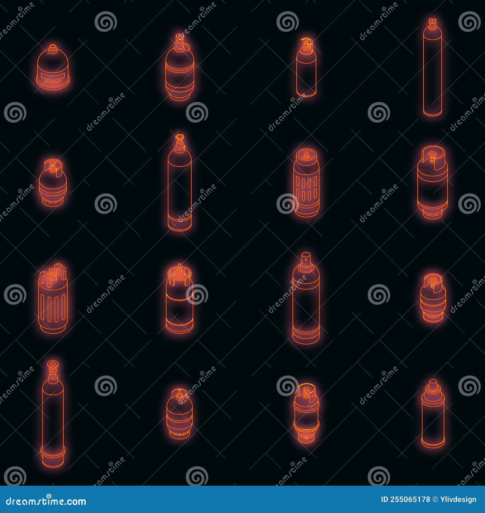Gas Cylinders Icons Set Vector Neon Stock Illustration - Illustration ...