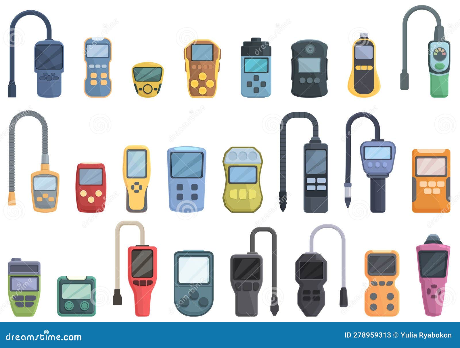 Gas Detector Icons Set Cartoon Vector. Meter Monitor Stock Vector ... Gas Detector Icons Set Cartoon Vector. Meter Monitor Stock Vector ...