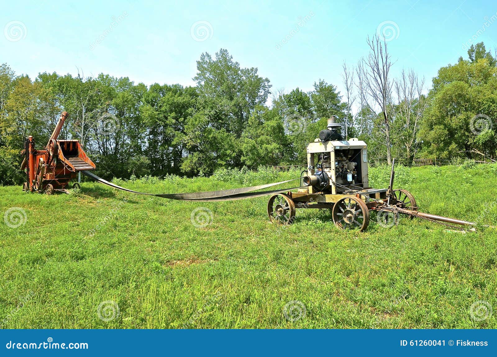 Gas Engine on Wheels Powers Threshing Machine Stock Image - Image of ...