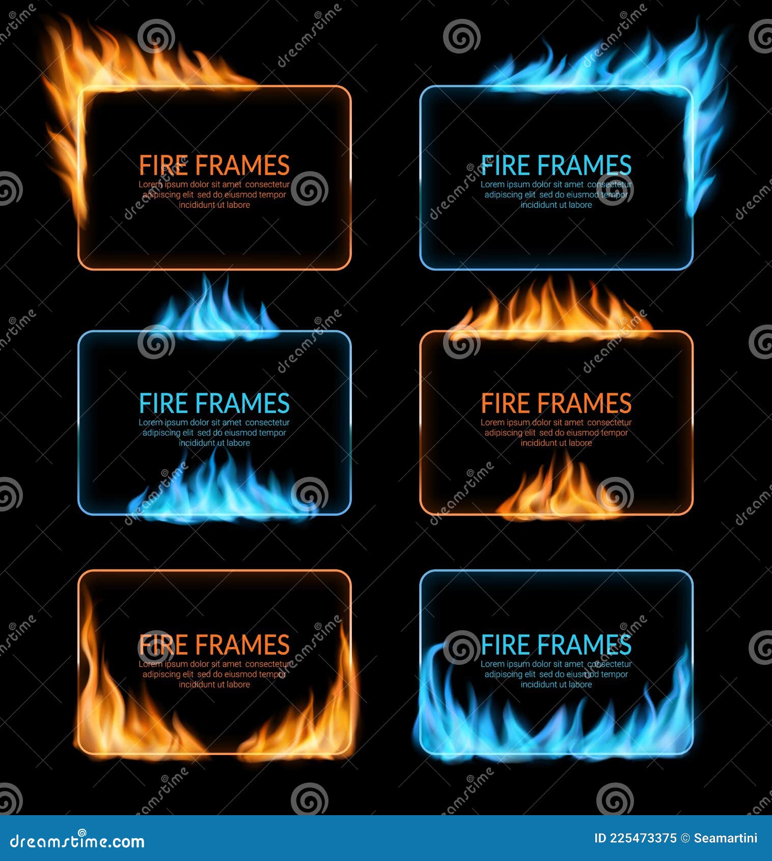 Gas and Fire Burning Flame Frames, Vector Borders Stock Vector ...