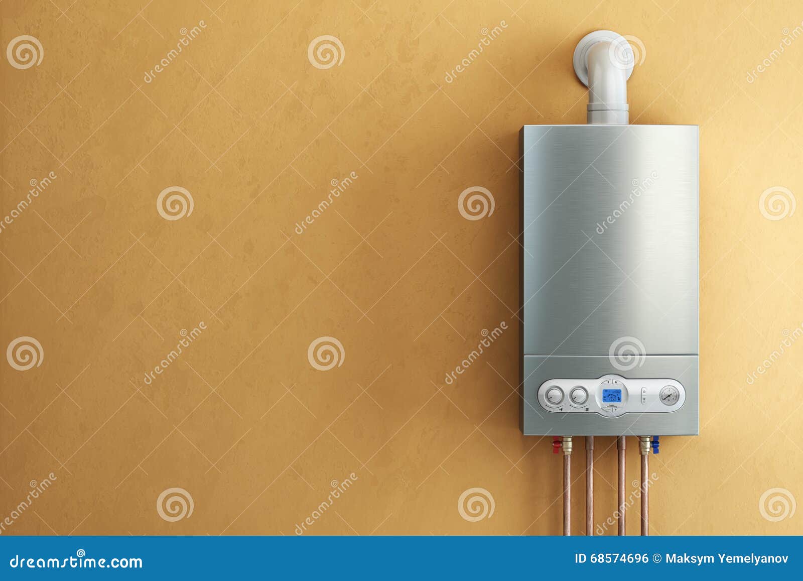 Gas-fired Boiler on Yellow Background. Home Heating Stock Illustration ...