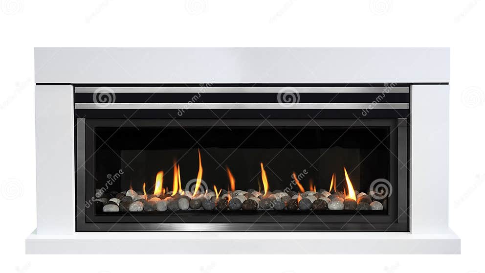Gas Fireplace Isolated on White Background Stock Image - Image of fire ...