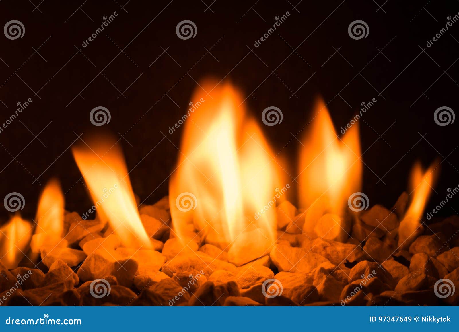 Gas Fireplace with Pebble Crushed Stones Stock Image - Image of ...