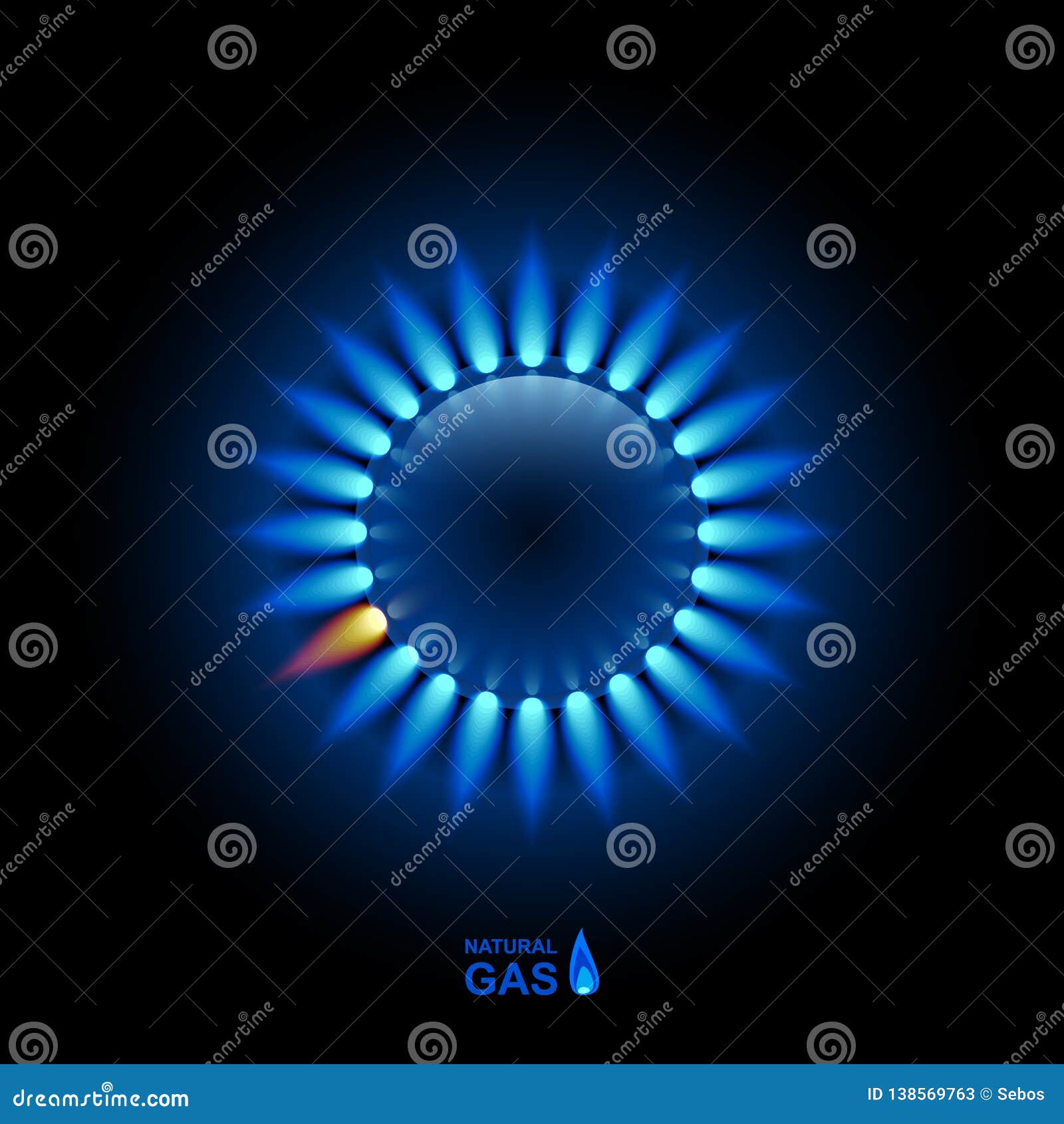 Gas Flame with Blue Reflection on Dark Backdrop. Vector Background ...