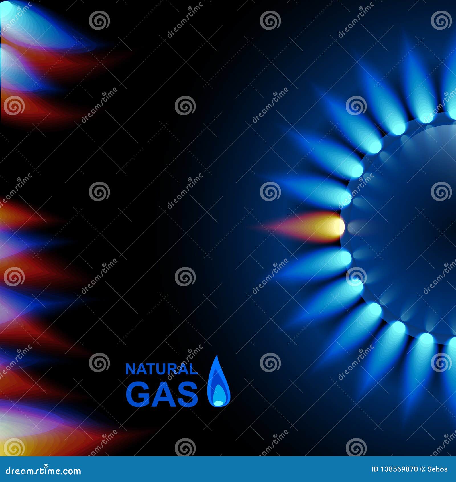 Gas Flame with Blue Reflection on Dark Backdrop. Vector Background ...