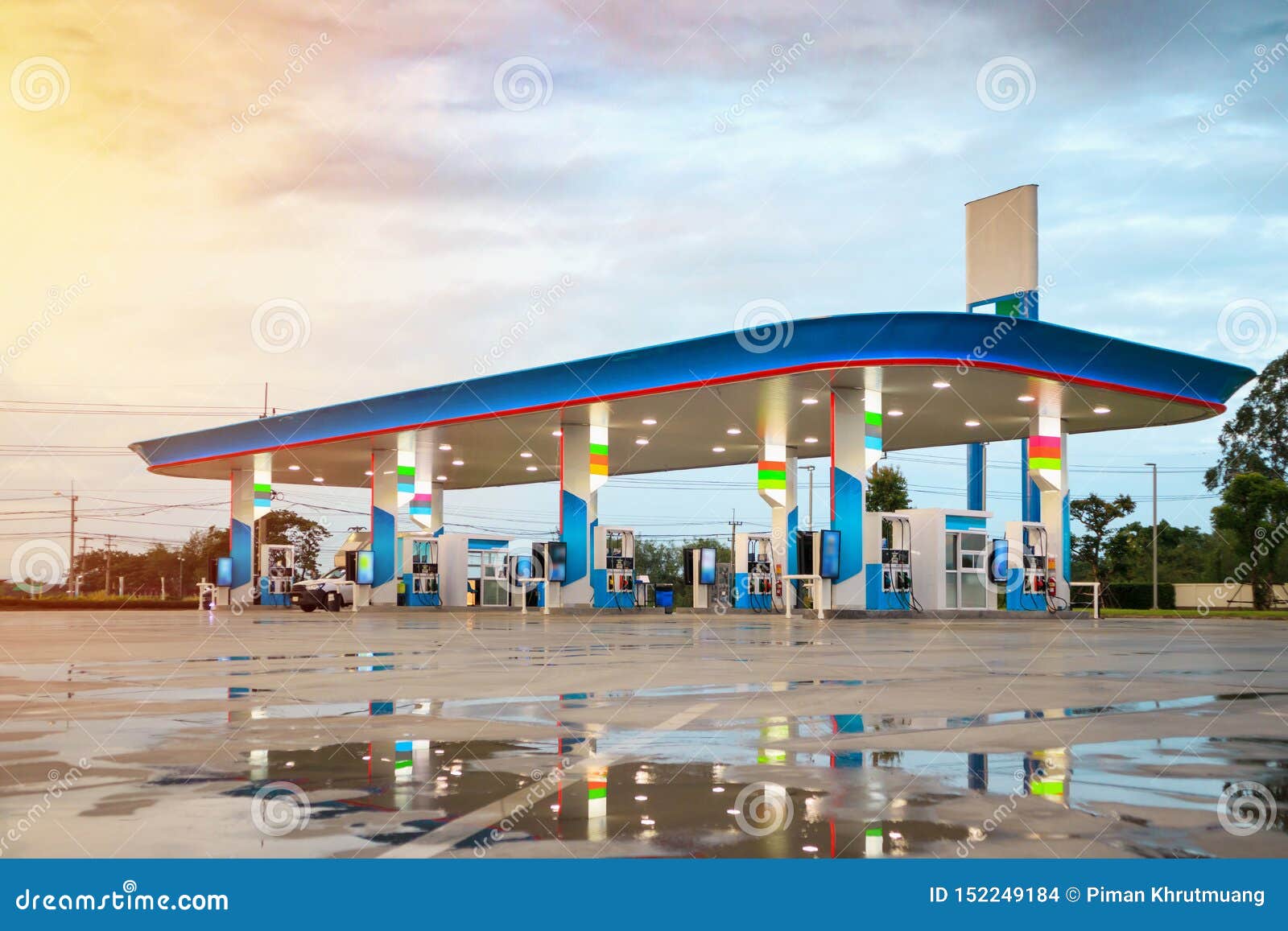 Gas Fuel Station with Clouds and Blue Sky Stock Photo - Image of ...