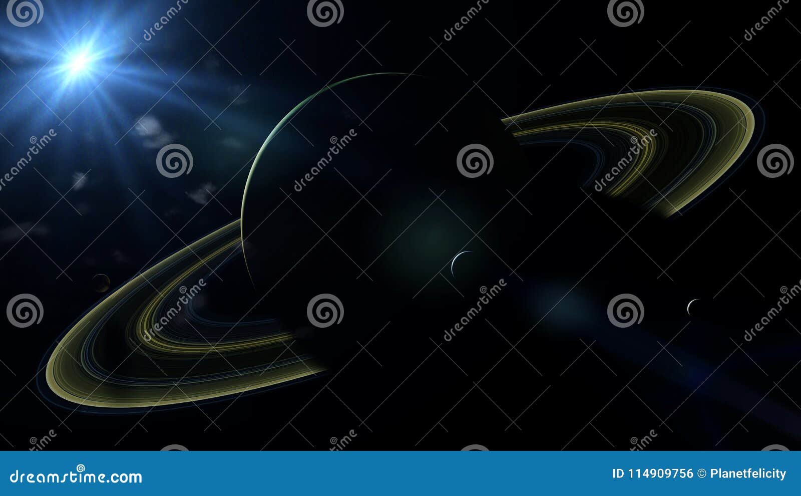 Sunrise on Planet Saturn, with Moons in Front of the Sun Stock ...