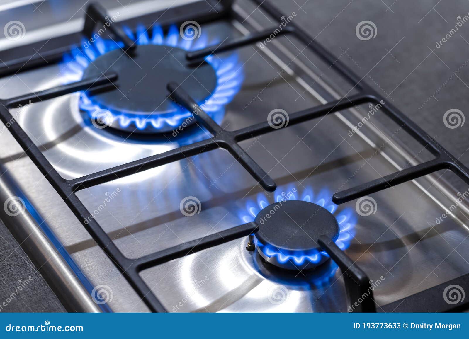 Gas Ideas and Concepts. Macro Shoot of Two Gas Burners on Stove Surface ...