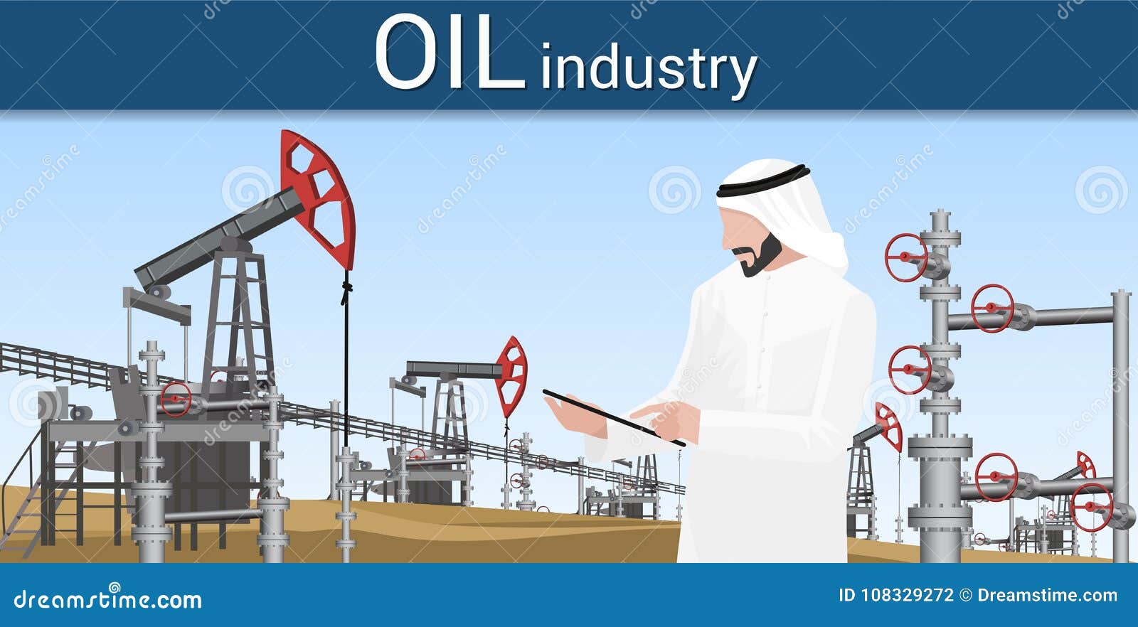 Gas Industry. Arab Man Controls the Production Process Stock Vector ...
