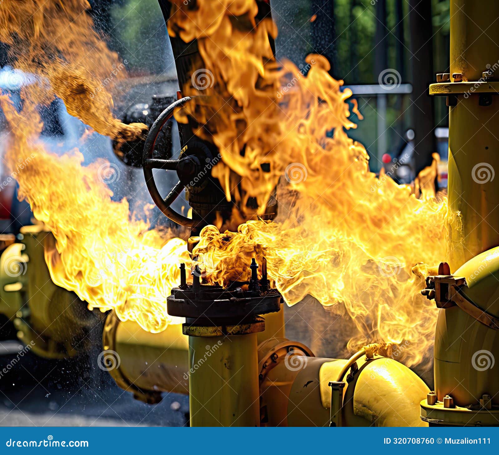 Gas Leak on the Gas Pipeline is on Fire Stock Photo - Image of ...