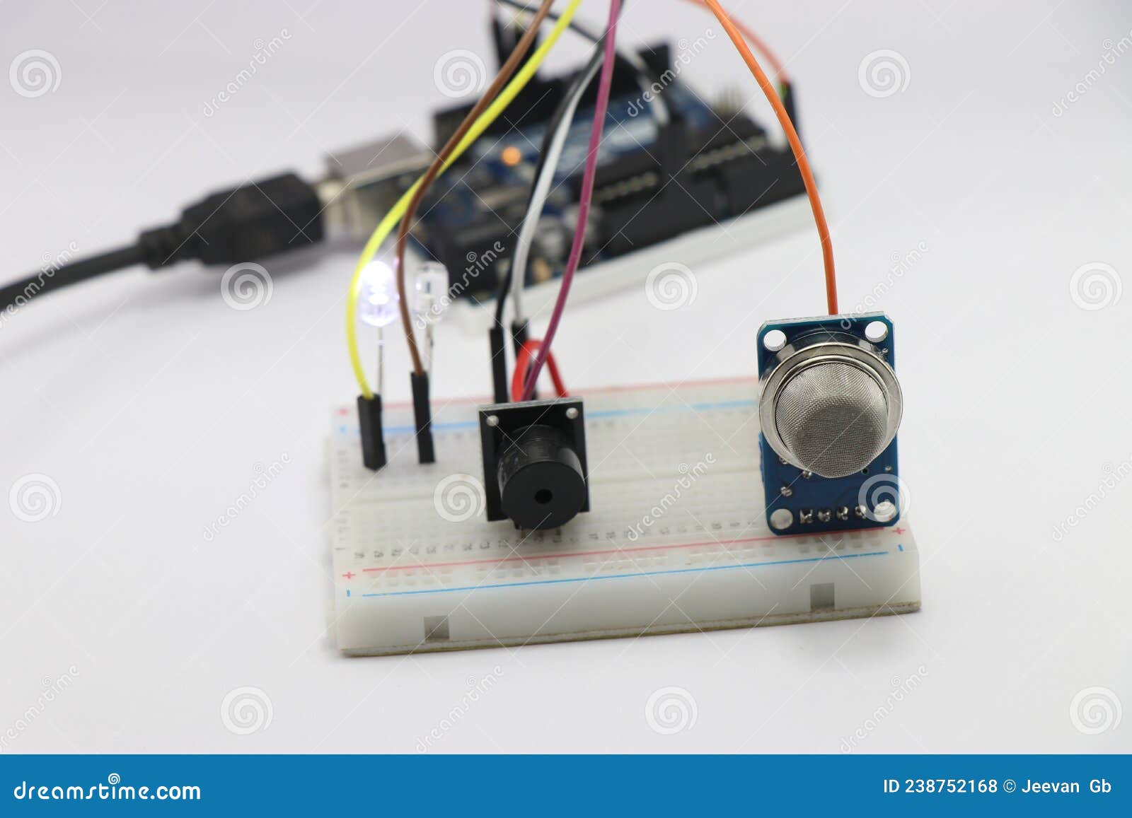 Gas Leakage Detection System Prototype Using Mq2 Gas Sensor Buzzer Breadboard And Some