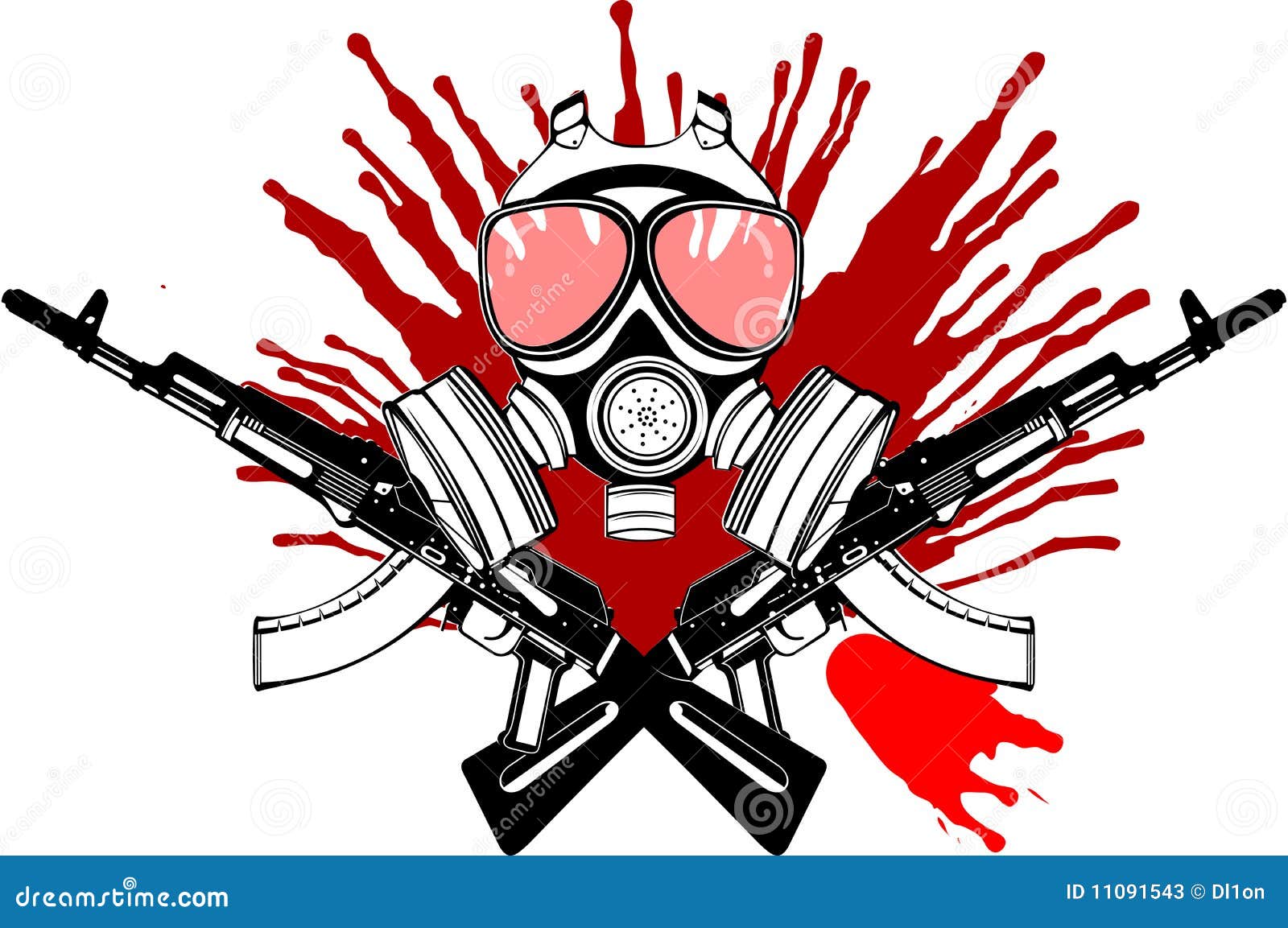 Gas Mask, Gun and Blood. stock vector. Illustration of banner - 11091543