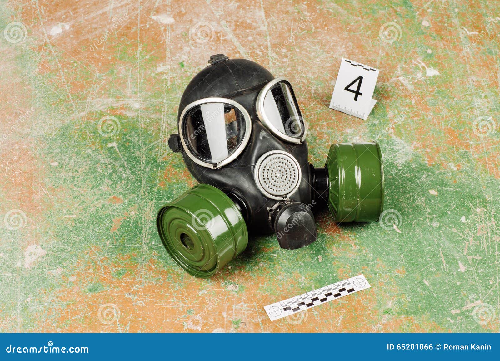 Gas Mask Lying on the Floor. Crime Scene Stock Photo - Image of ...