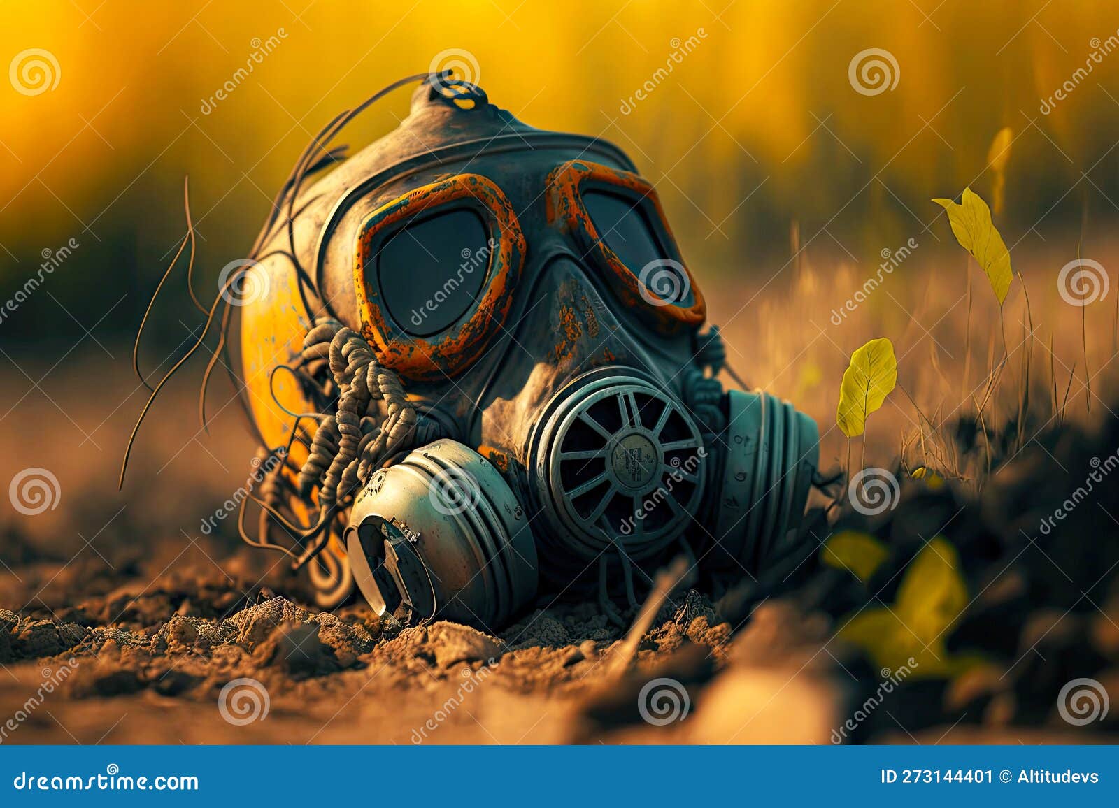 Gas Mask Lying on Ground during Radiation Hazard Stock Illustration ...