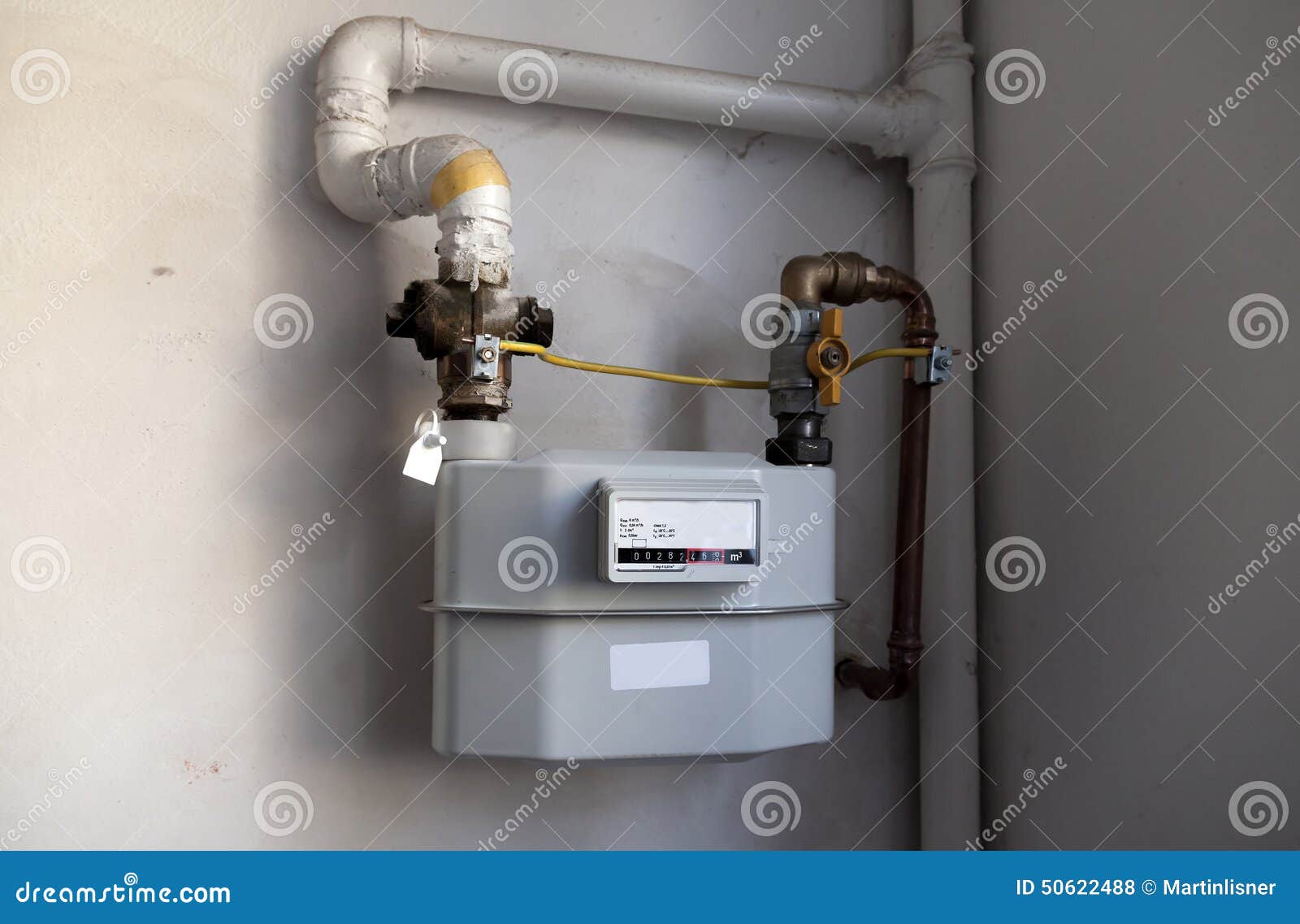 Gas Meter on the White Wall Stock Photo - Image of industry, power ...
