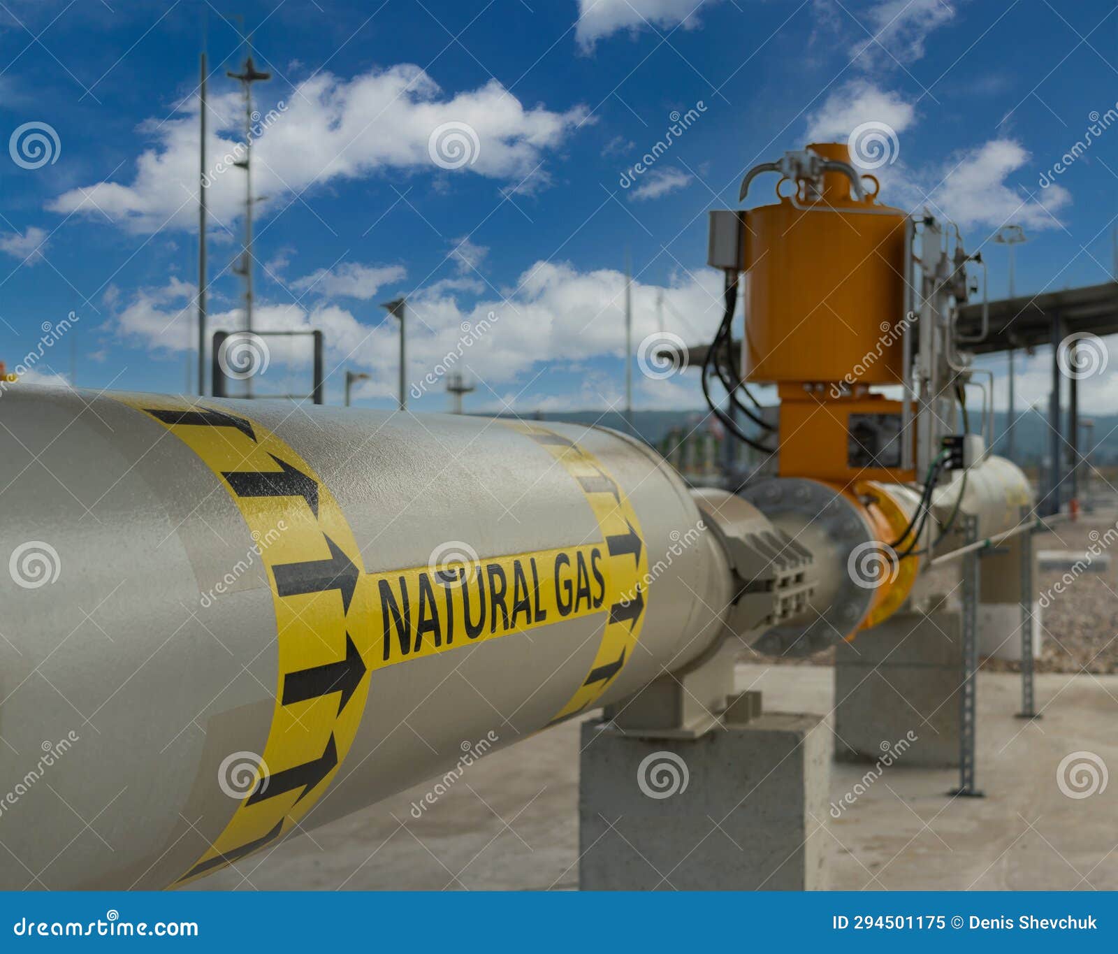 Gas Pipe with the Inscription Natural Gas and with a Valve Regulator ...