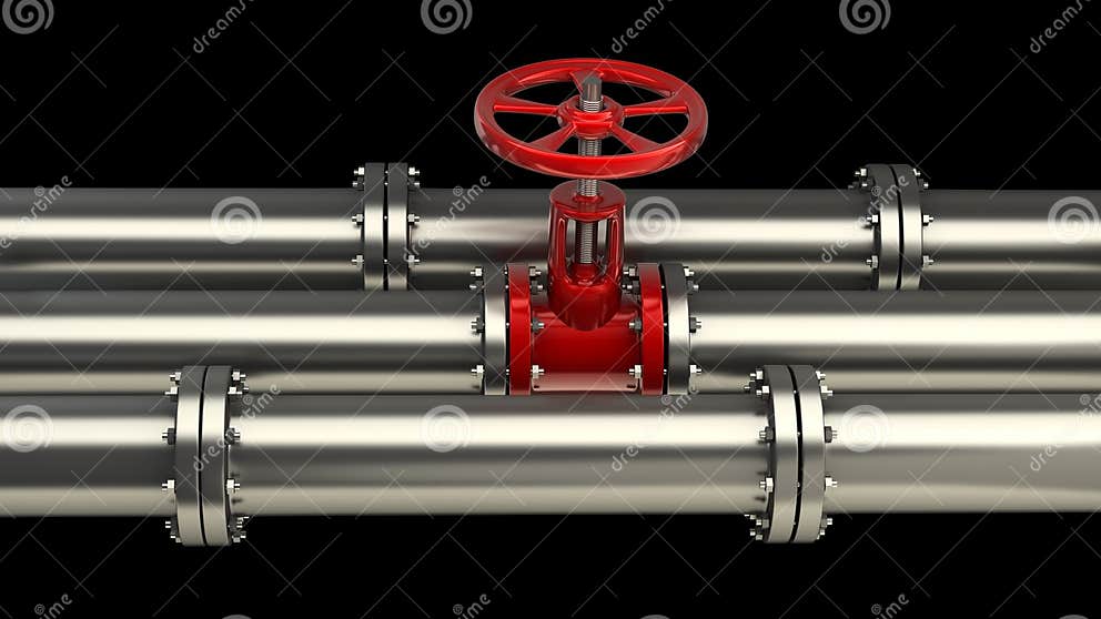 Gas pipe with a red valve stock illustration. Illustration of stop ...