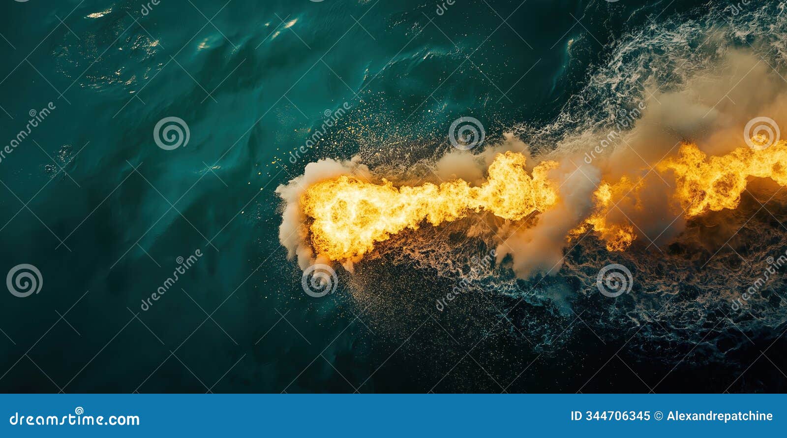 Gas Pipeline Explosion Creating Fire in the Ocean Stock Illustration ...
