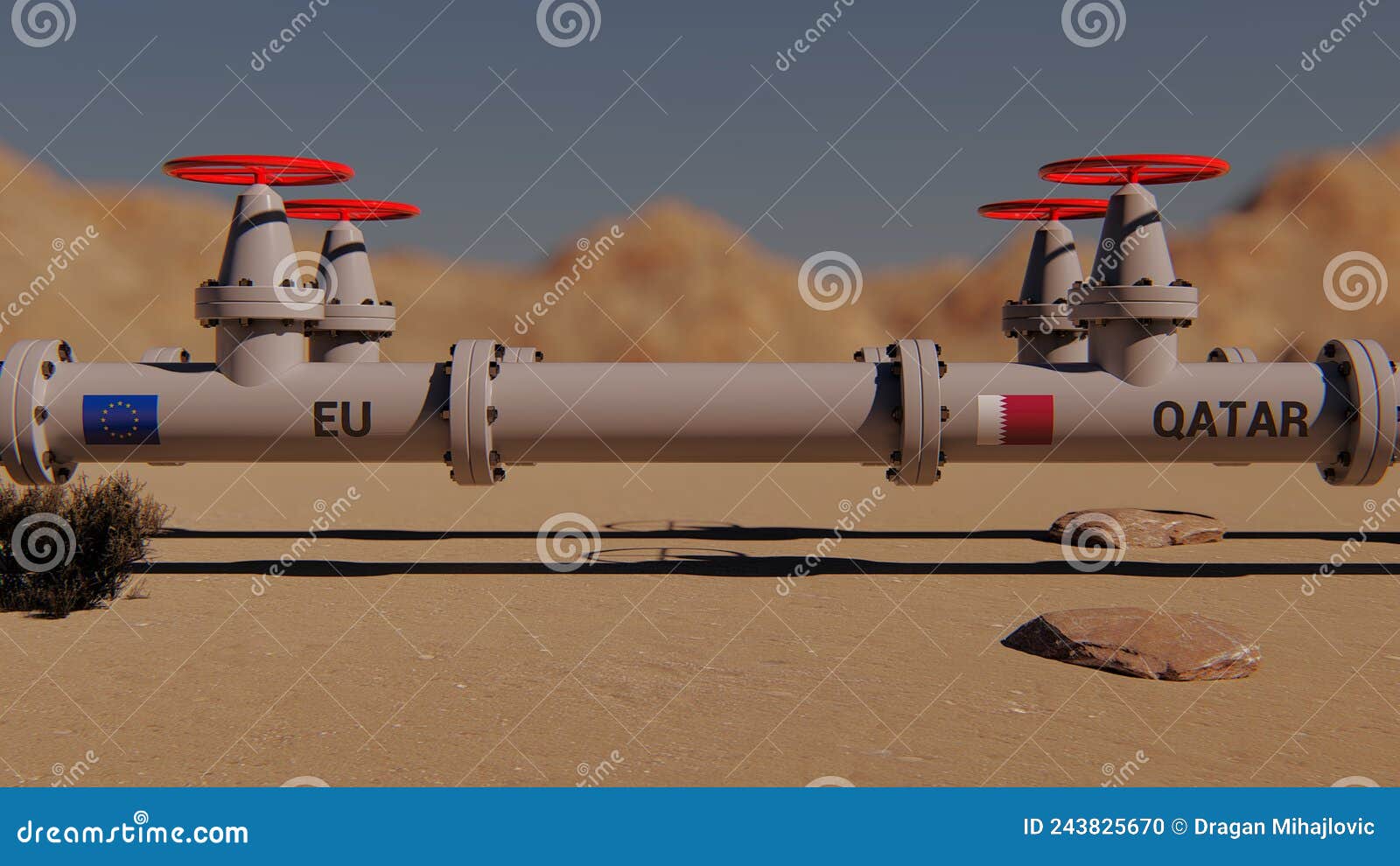 The Gas Pipeline with Flags of Qatar and EU. Stock Illustration ...