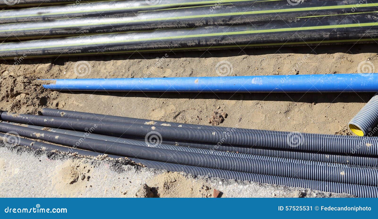 Gas Pipeline Inside the Excavation in Road Constructio Stock Image ...
