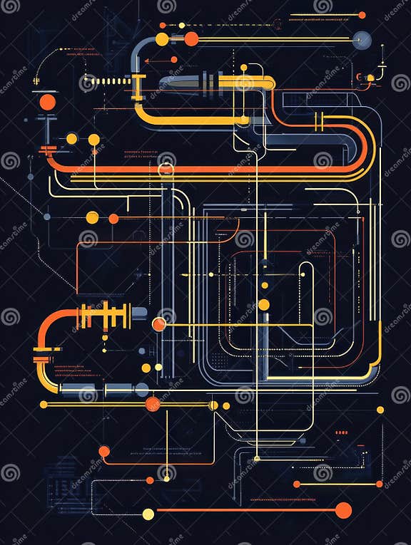 Gas Pipeline Network Layout Illustrating Flow Dynamics in a Minimalist ...
