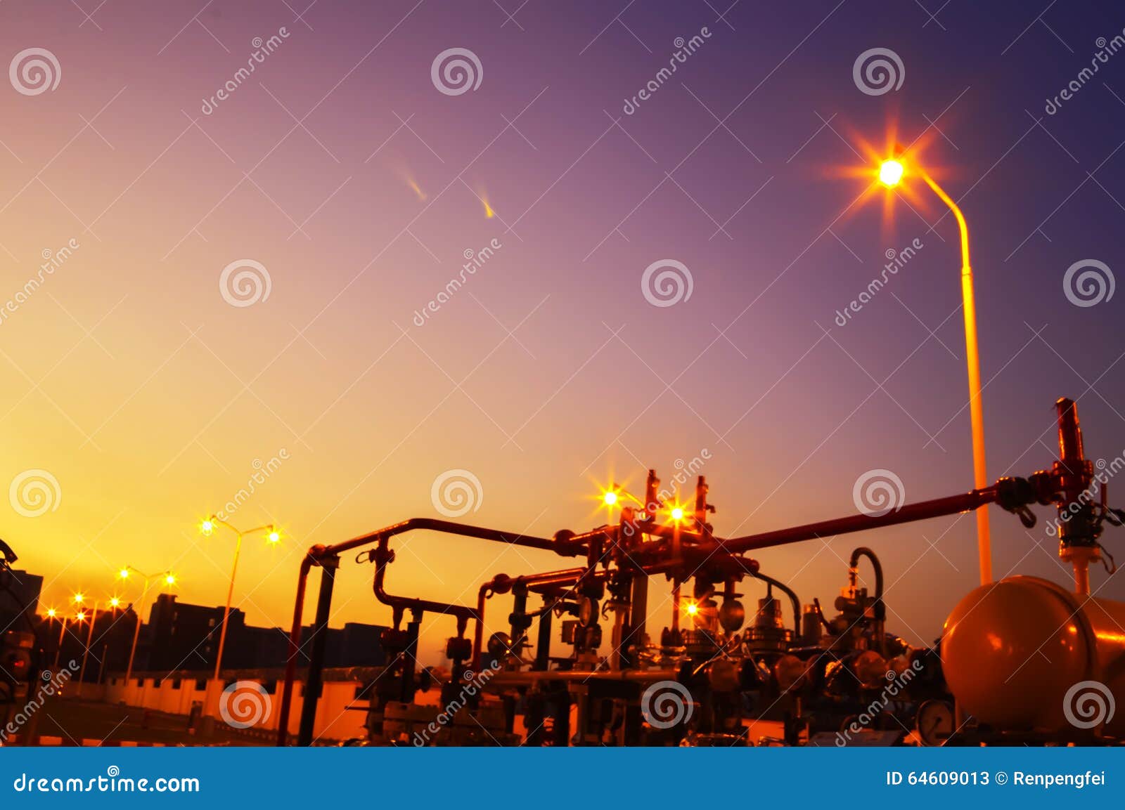Gas pipeline at night editorial stock photo. Image of derrick - 64609013