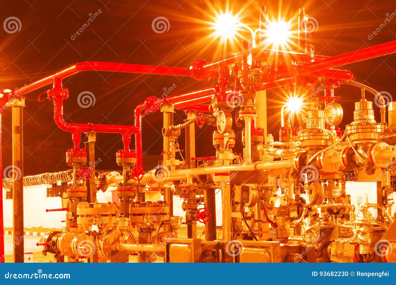 Gas pipeline at night editorial image. Image of derrick - 93682230