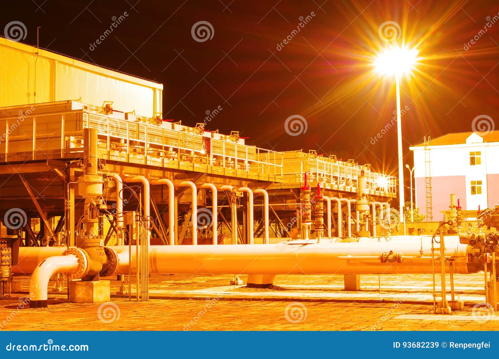 Gas pipeline at night editorial stock image. Image of exploration ...