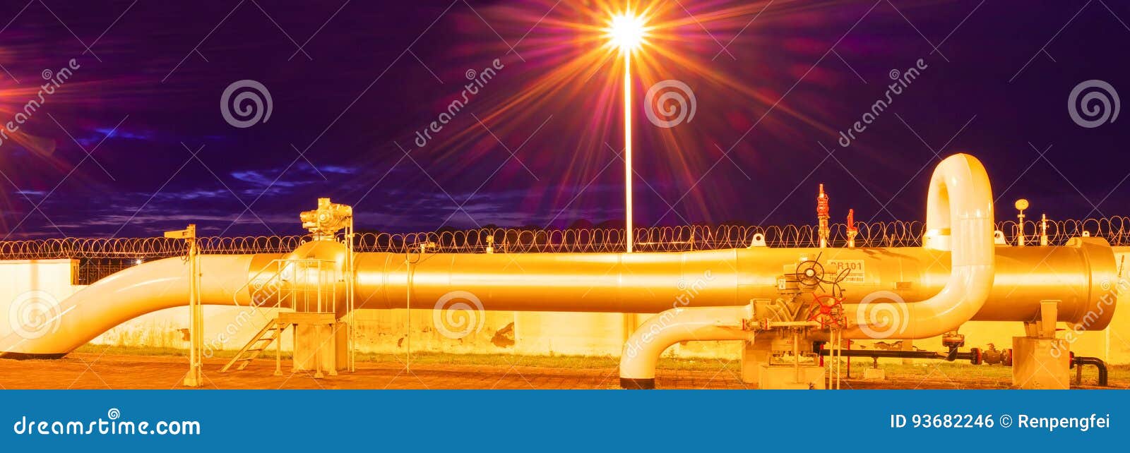 Gas pipeline at night editorial photo. Image of industry - 93682246