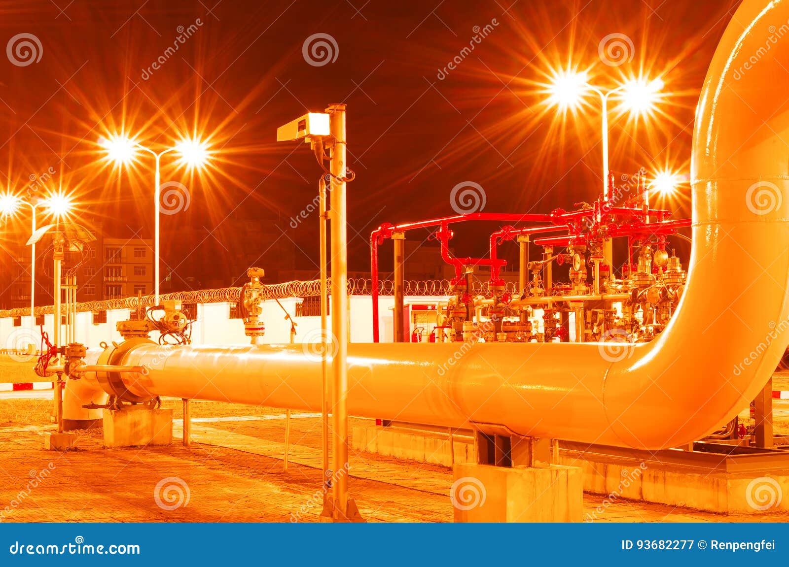 Gas pipeline at night editorial photography. Image of drilling - 93682277