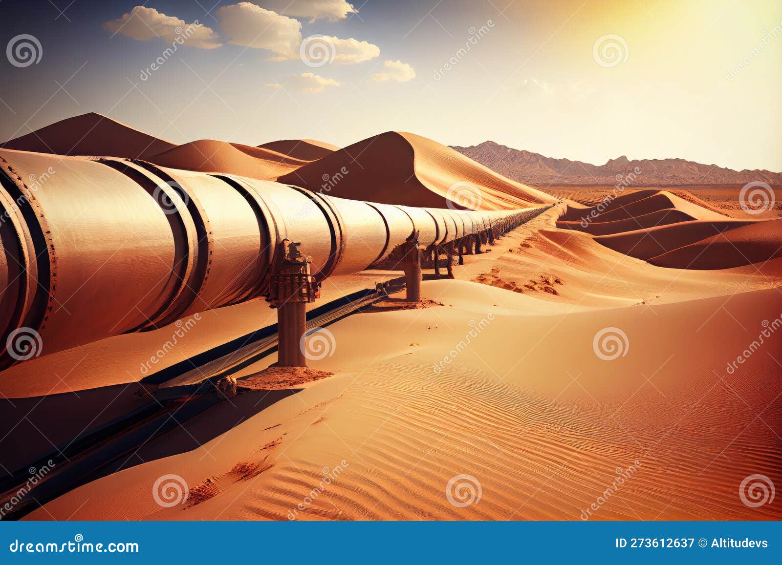 Gas Pipeline Running through Desert, with Rolling Dunes in the ...