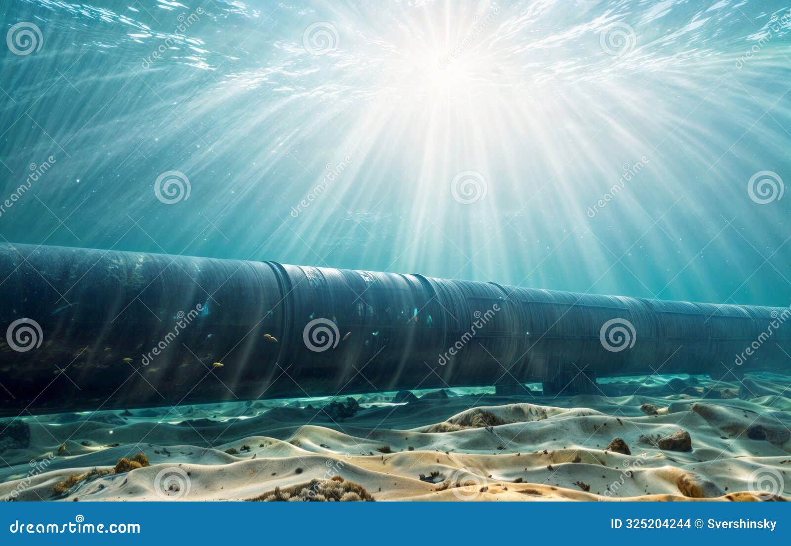 Gas Pipeline on the Seabed of the Ocean in the Rays Stock Illustration ...