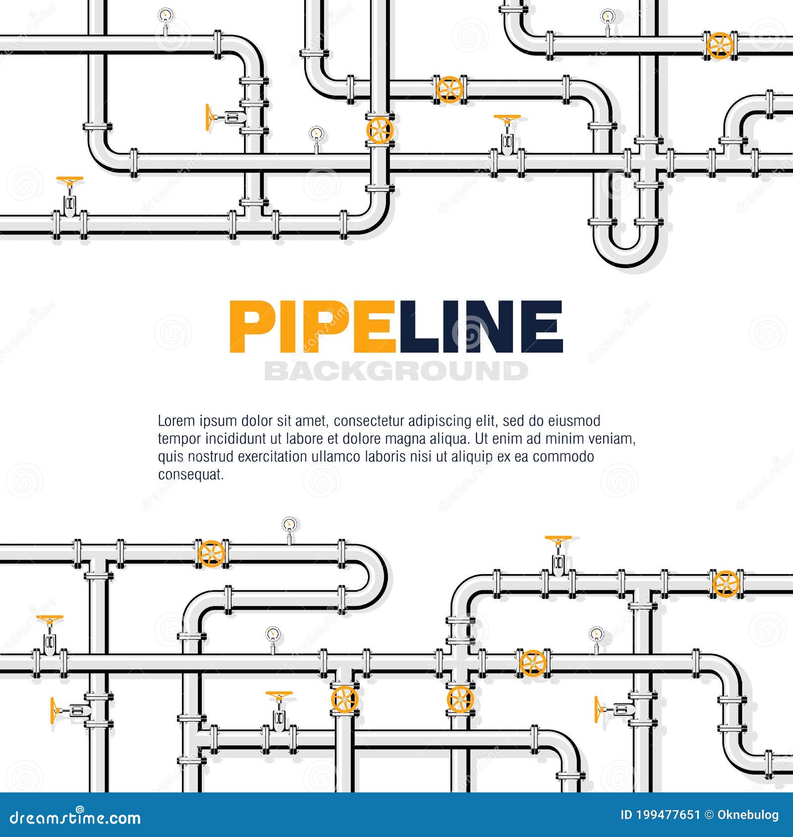 Gas Pipeline Vector Background in Flat Style. Pipes with Taps and ...