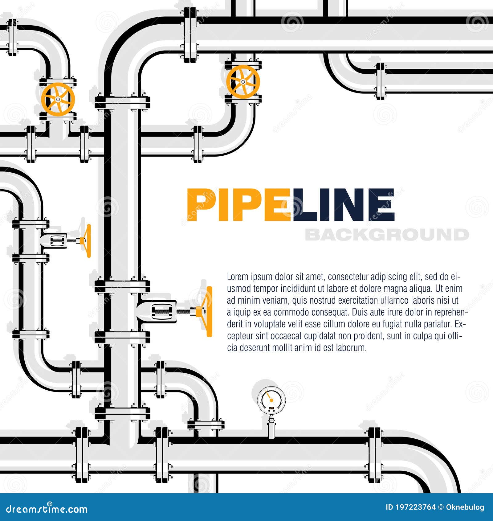 Gas Pipeline Vector Background in Flat Style. Pipes with Taps and ...