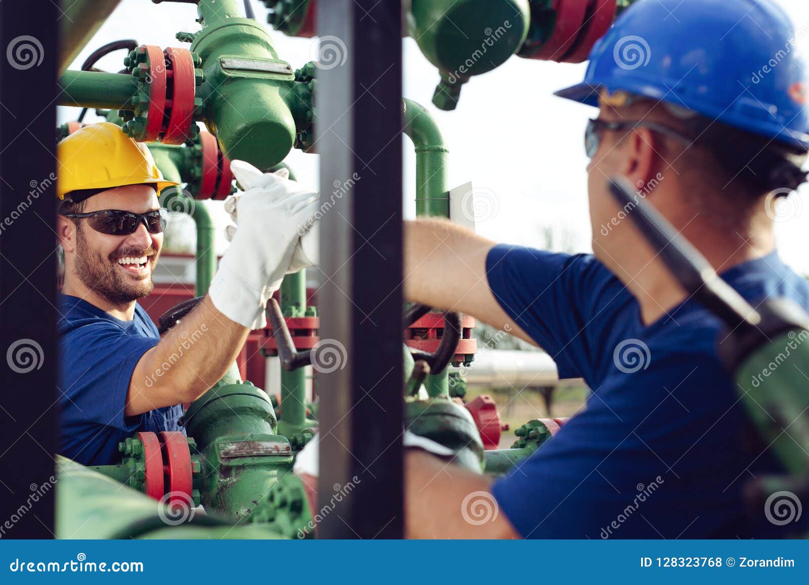 Gas Production Operators stock photo. Image of helmet - 128323768