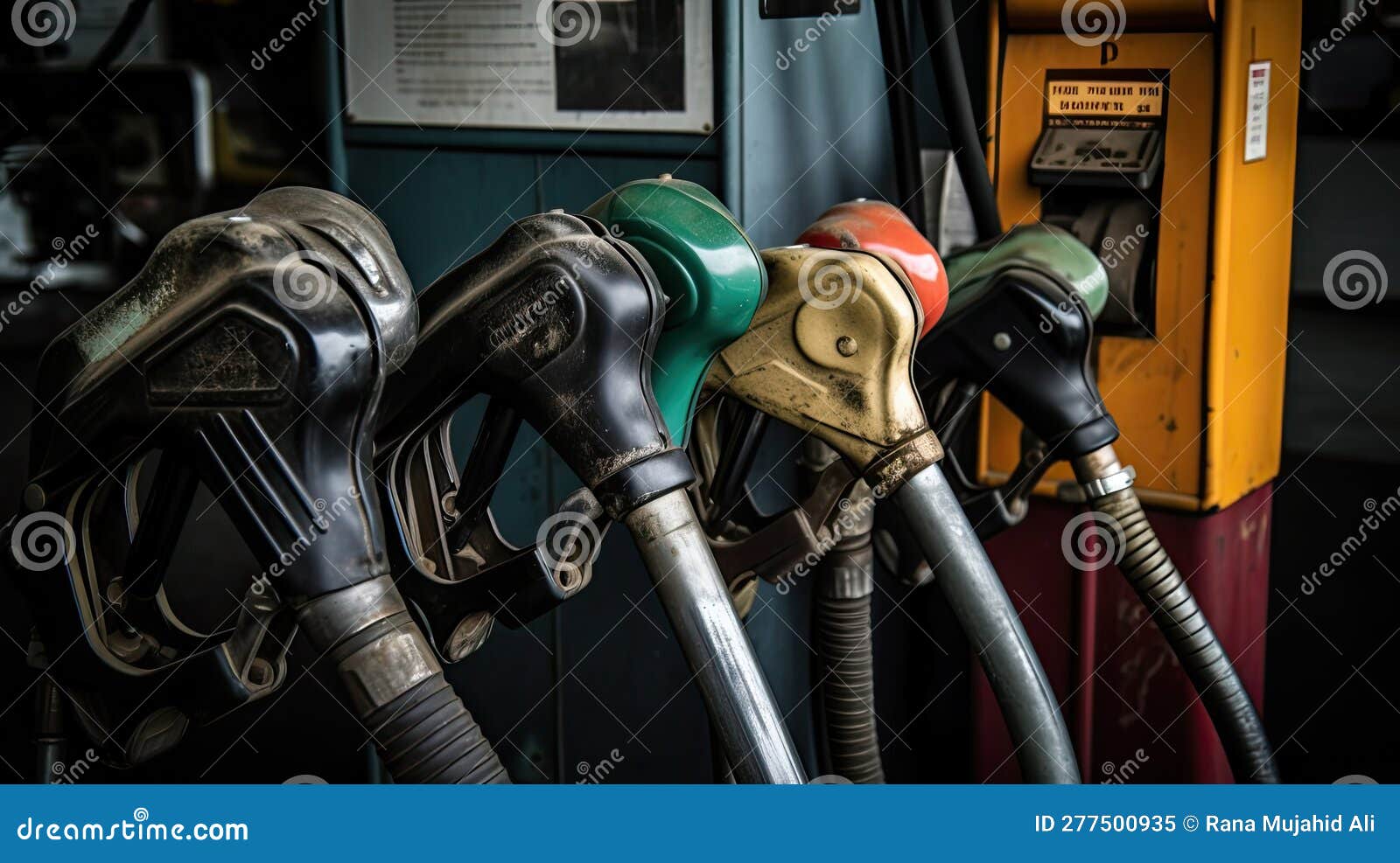 Gas Pumps at a Gas Station with a Yellow and Green Pump Stock ...