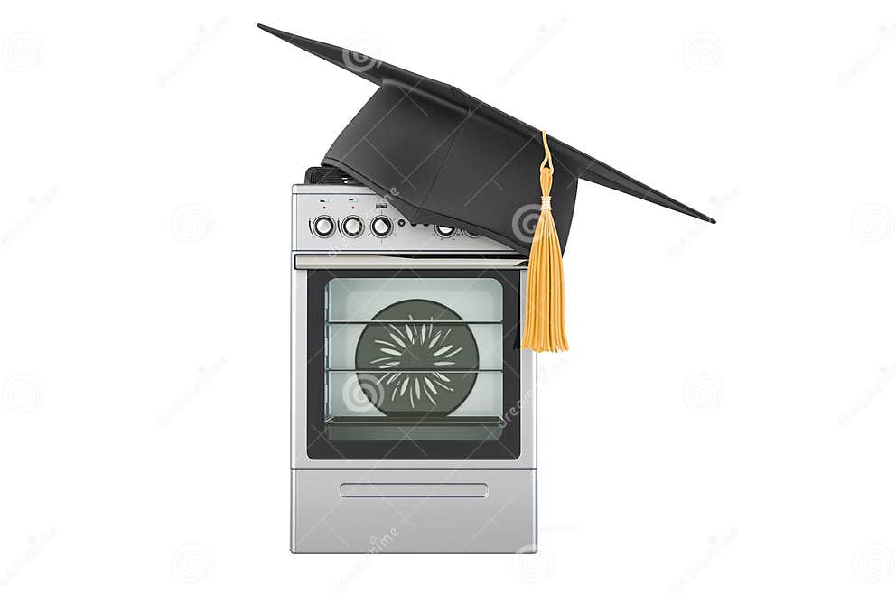 Gas Range with Graduation Cap. 3D Rendering Stock Illustration ...