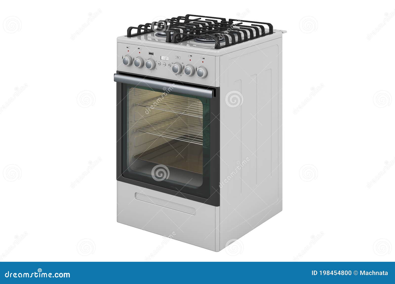 Gas Range with Oven and 4 Burners, Side View. 3D Rendering Stock ...